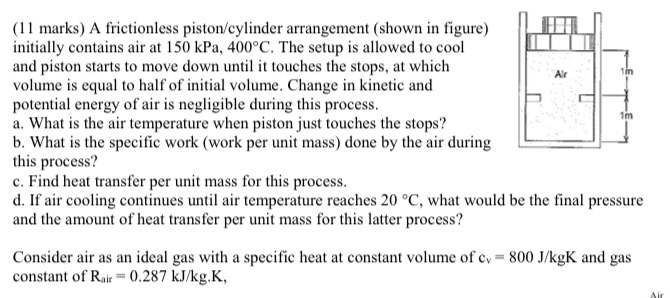 Solved Air Tin 1m (11 marks) A frictionless piston/cylinder | Chegg.com
