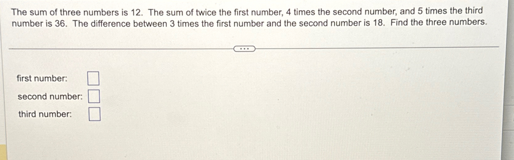 Solved The sum of three numbers is 12 . ﻿The sum of twice | Chegg.com