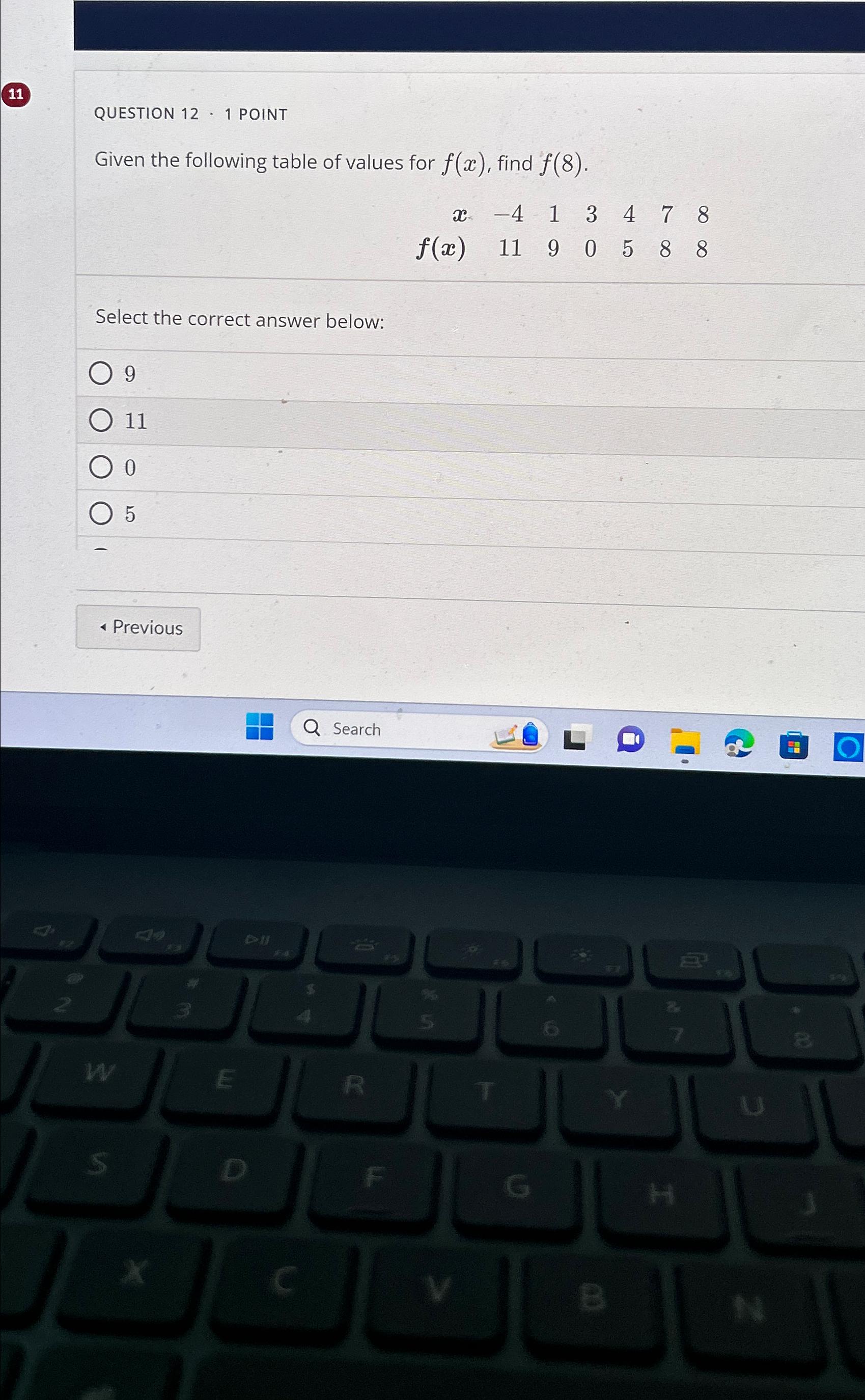 Solved 11QUESTION 12 * 1 ﻿POINTGiven the following table of | Chegg.com