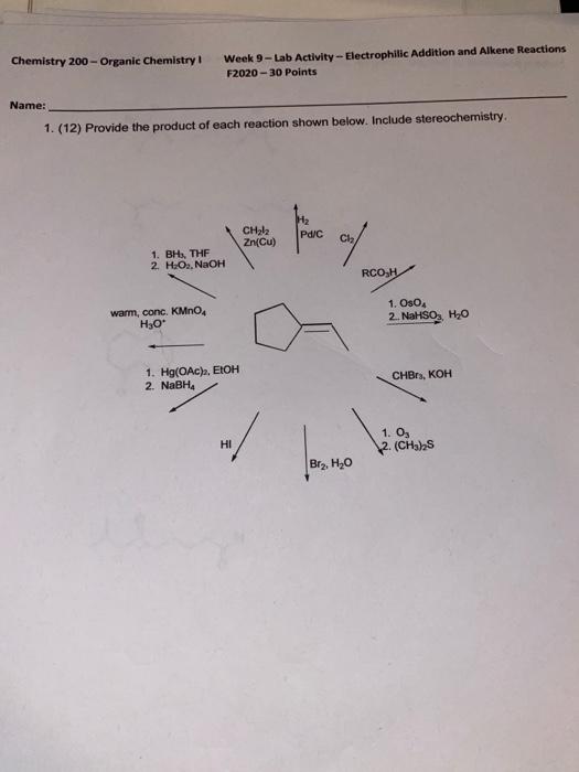 Solved Chemistry 200- Organic Chemistry Week 9-Lab Activity | Chegg.com