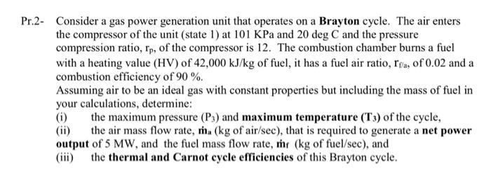 Solved Pr.2- Consider a gas power generation unit that | Chegg.com