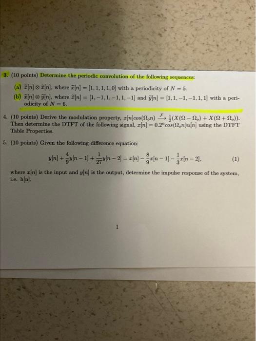 Solved 3. (10 points) Determine the periodic convolution of | Chegg.com