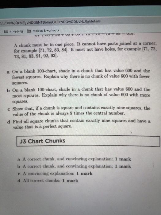 Solved J3 Chart Chunks Here is a 100 chart with several | Chegg.com