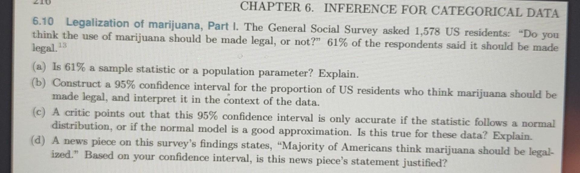 Solved CHAPTER 6. INFERENCE FOR CATEGORICAL DATA 6.10 | Chegg.com