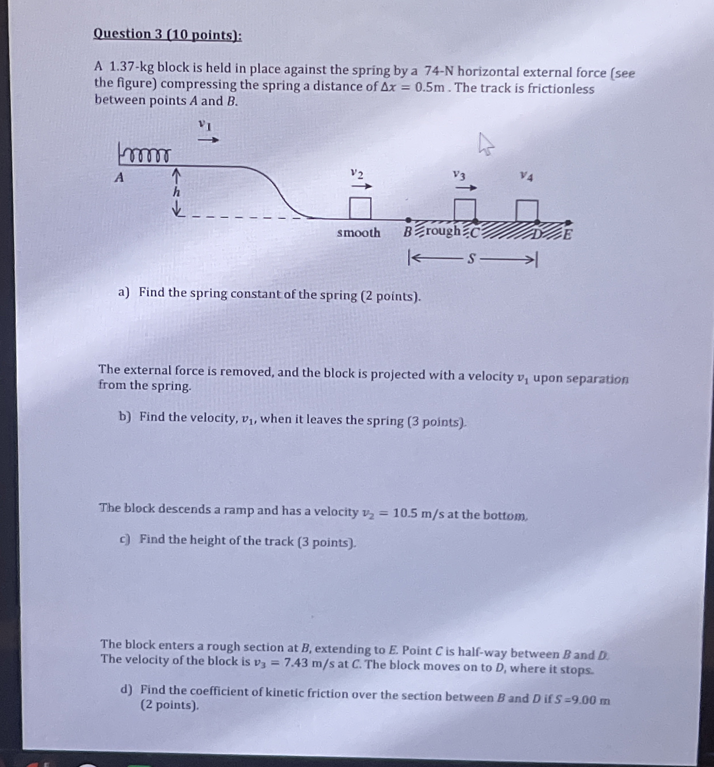 Solved by an EXPERT Question 3 (10 ﻿points):A 1.37-kg ﻿block is held in | Chegg.com