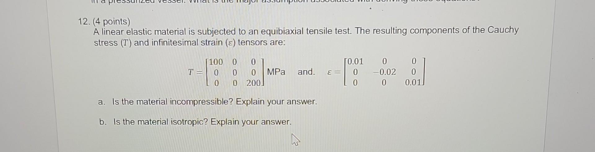 Solved 2. (4 points) A linear elastic material is subjected | Chegg.com