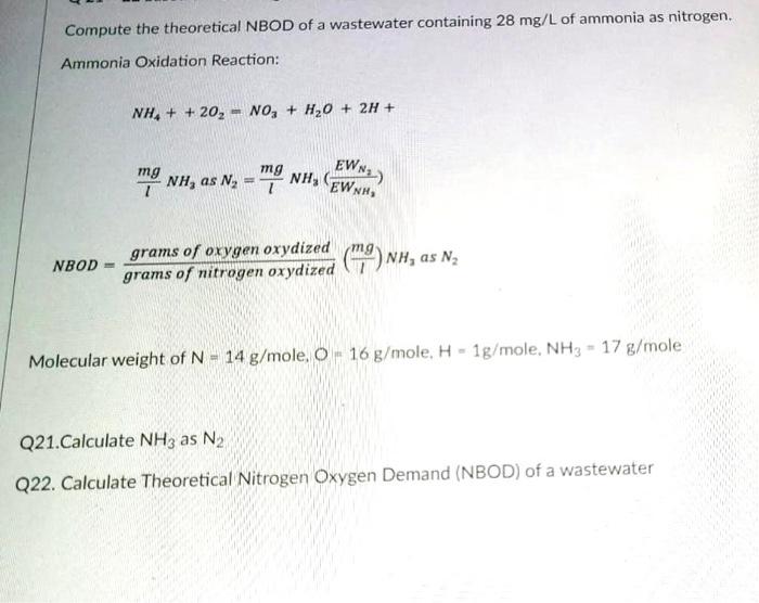 Solved Compute the theoretical NBOD of a wastewater | Chegg.com