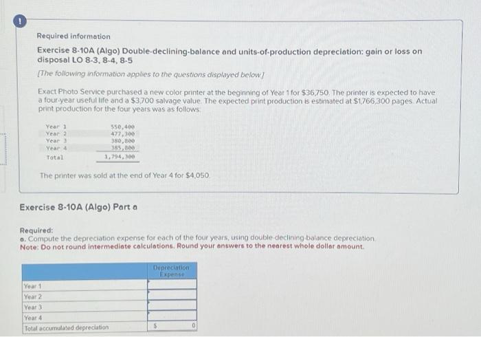 Solved Required information Exercise 8-10A (Algo) | Chegg.com
