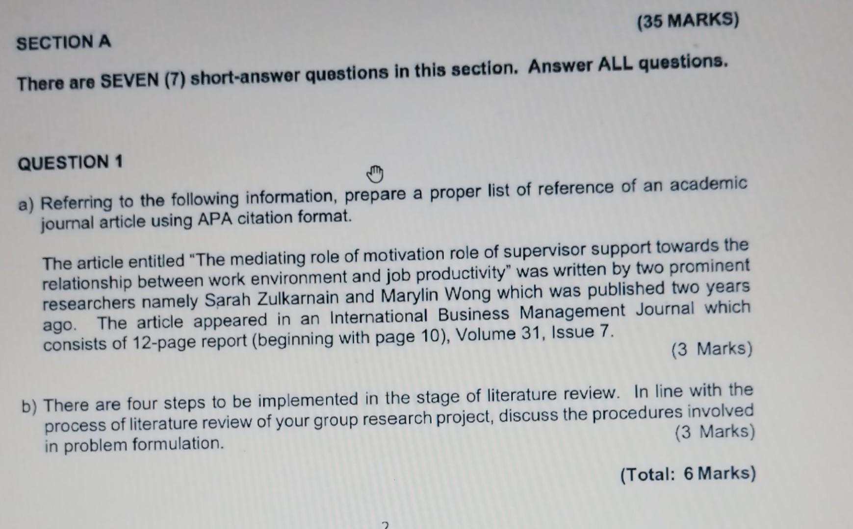 Solved (35 MARKS) SECTION A There are SEVEN (7) short-answer | Chegg.com