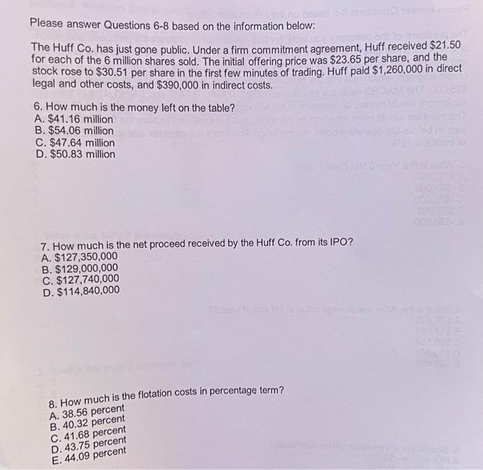 Solved Please answer Questions 6-8 based on the information | Chegg.com