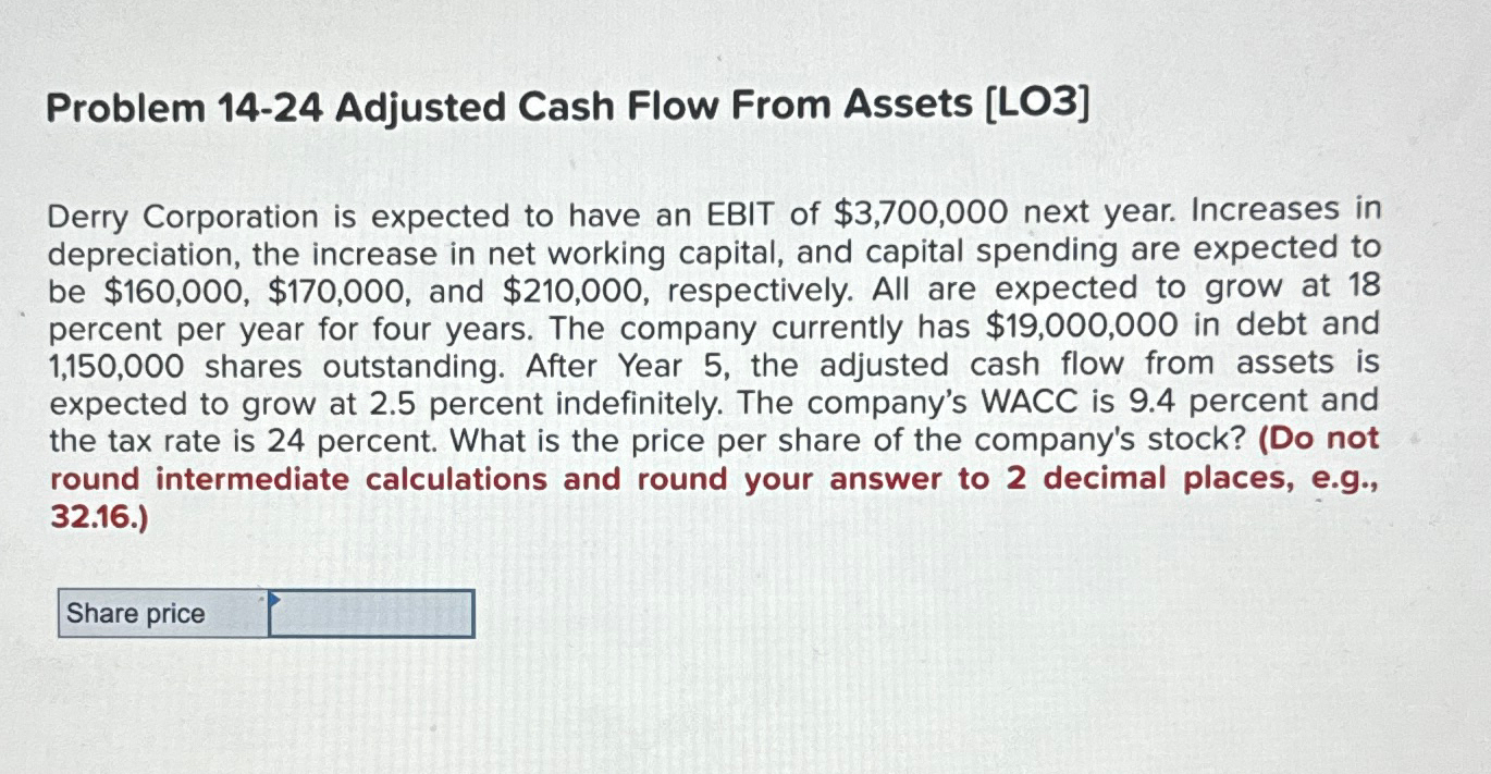 Solved Problem 14-24 ﻿Adjusted Cash Flow From Assets | Chegg.com