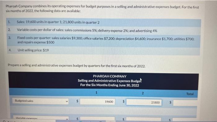 Solved Pharoah Company combines its operating expenses for | Chegg.com