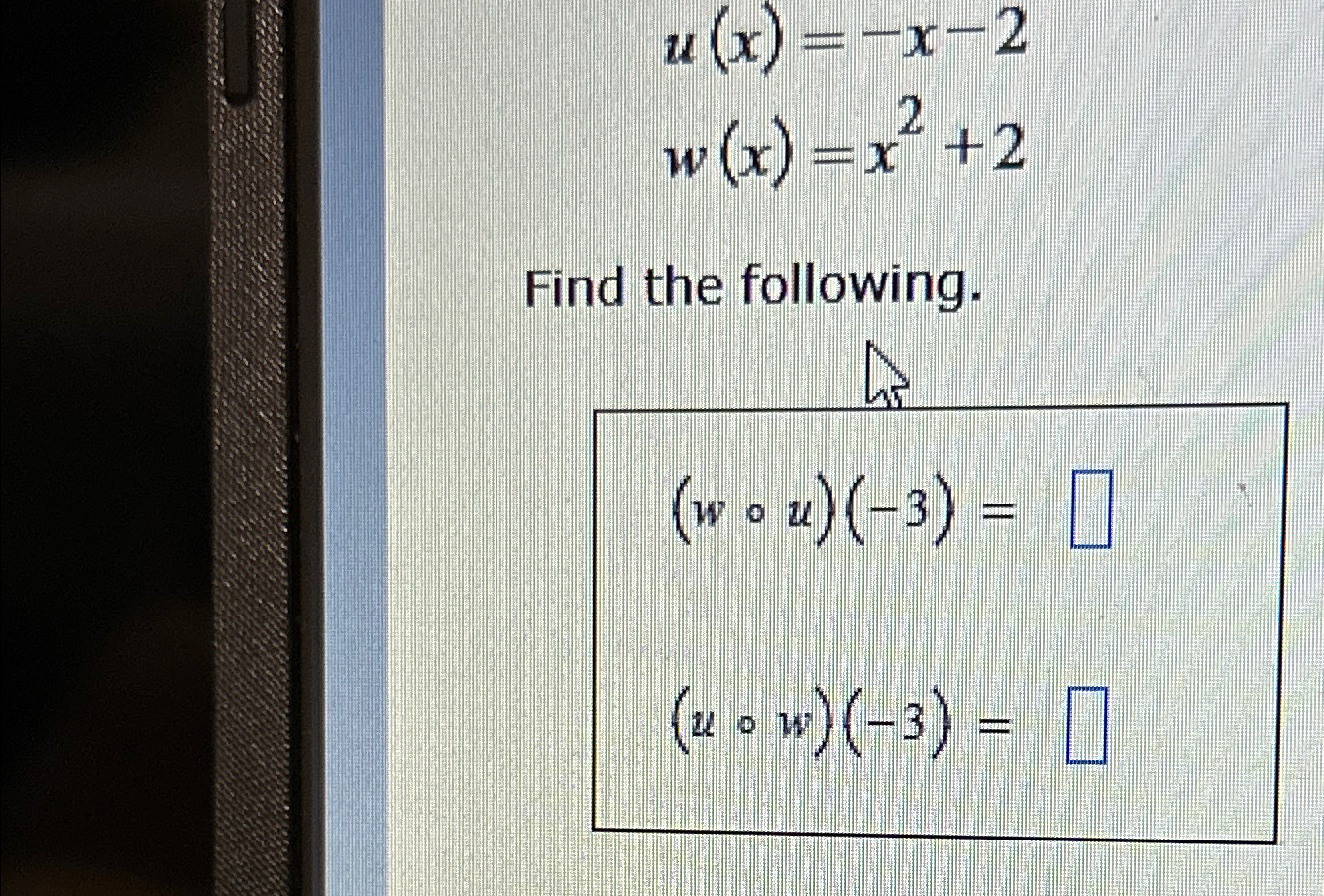 u(x)=-x-2w(x)=x2+2Find the | Chegg.com