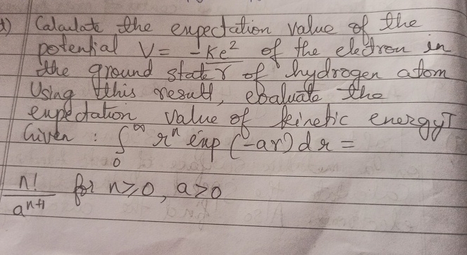 Solved Calculate The Expectation Value Of The Potential