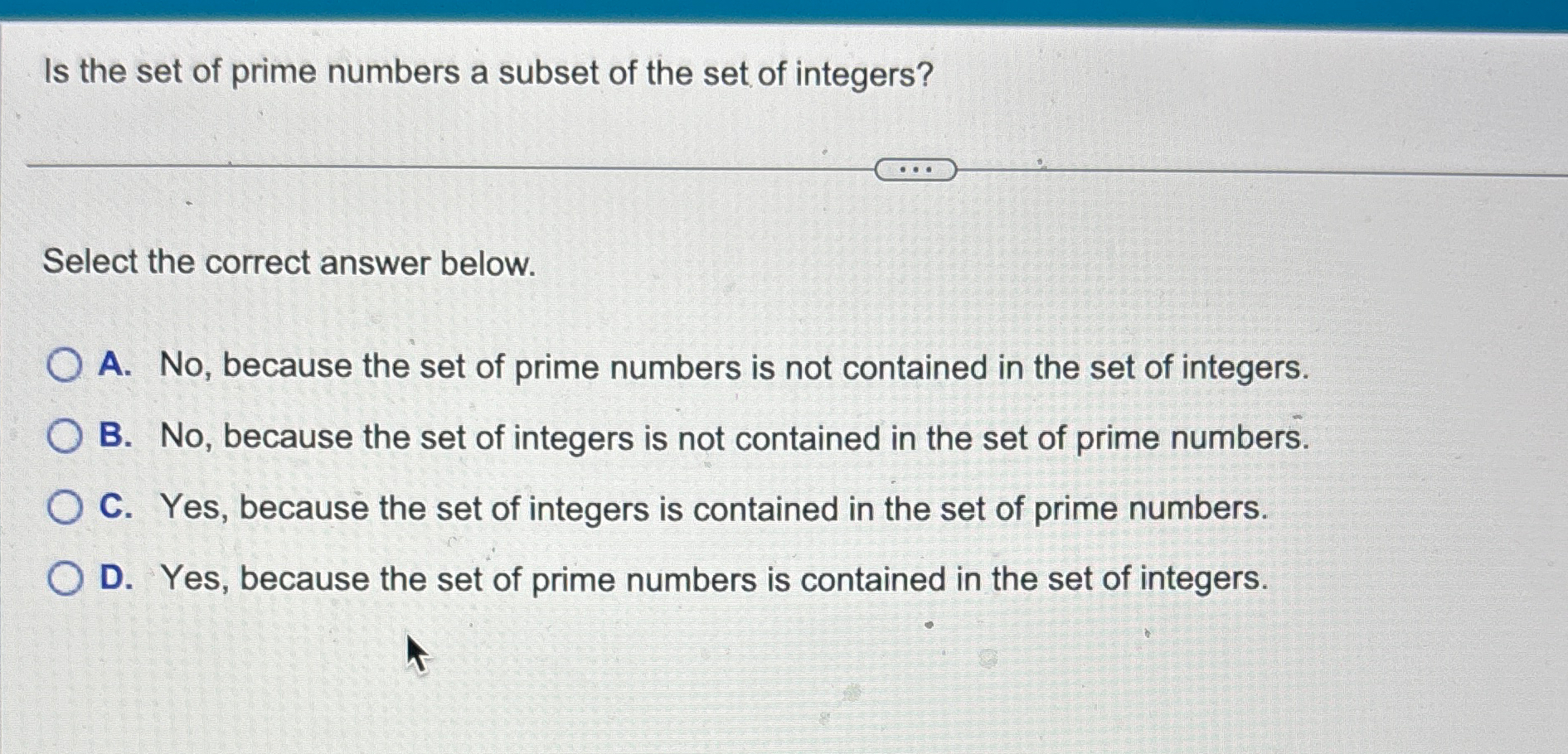 Solved Is the set of prime numbers a subset of the set of | Chegg.com
