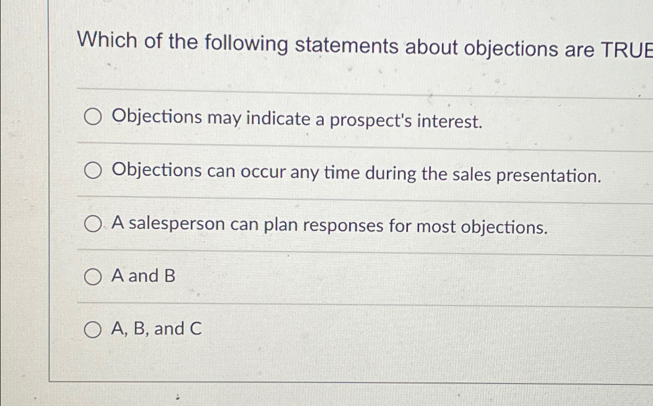 Solved Which of the following statements about objections | Chegg.com