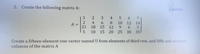 Solved 2. Create the following matrix A: 3 points A = 2 4 18 | Chegg.com