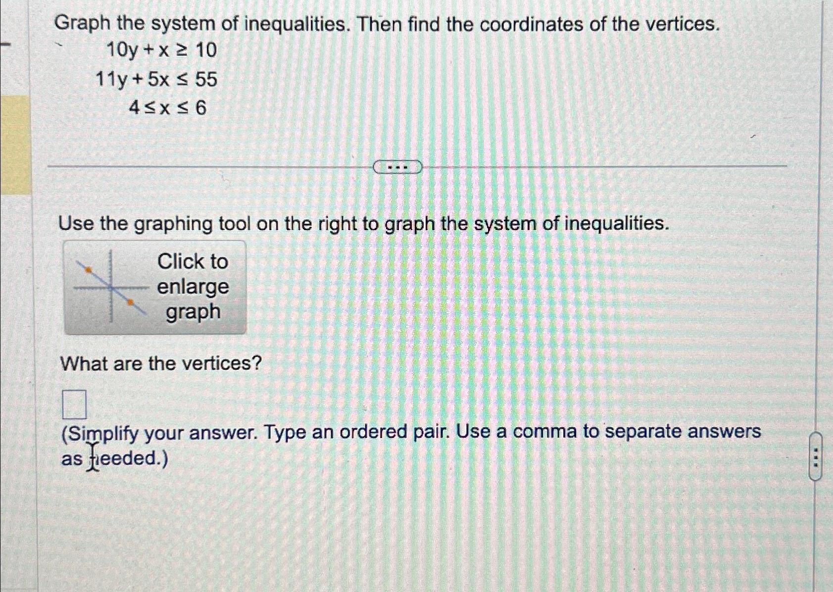 Solved Graph the system of inequalities. Then find the | Chegg.com