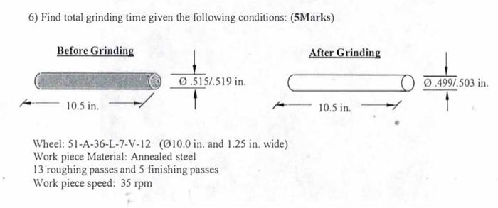 Solved 6) Find total grinding time given the following | Chegg.com