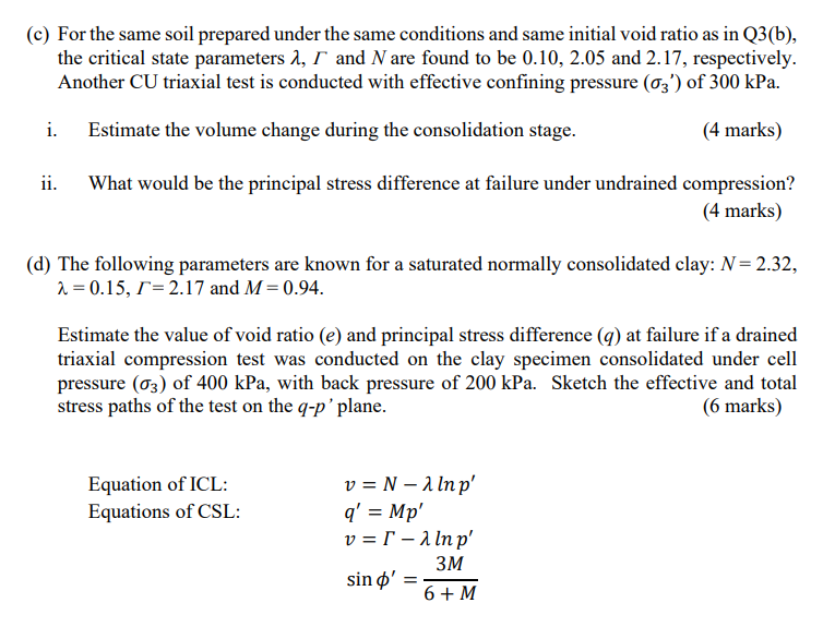 Solved (c) ﻿For the same soil prepared under the same | Chegg.com