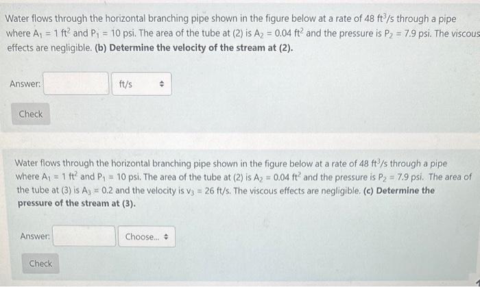 Water flows through the horizontal branching pipe | Chegg.com