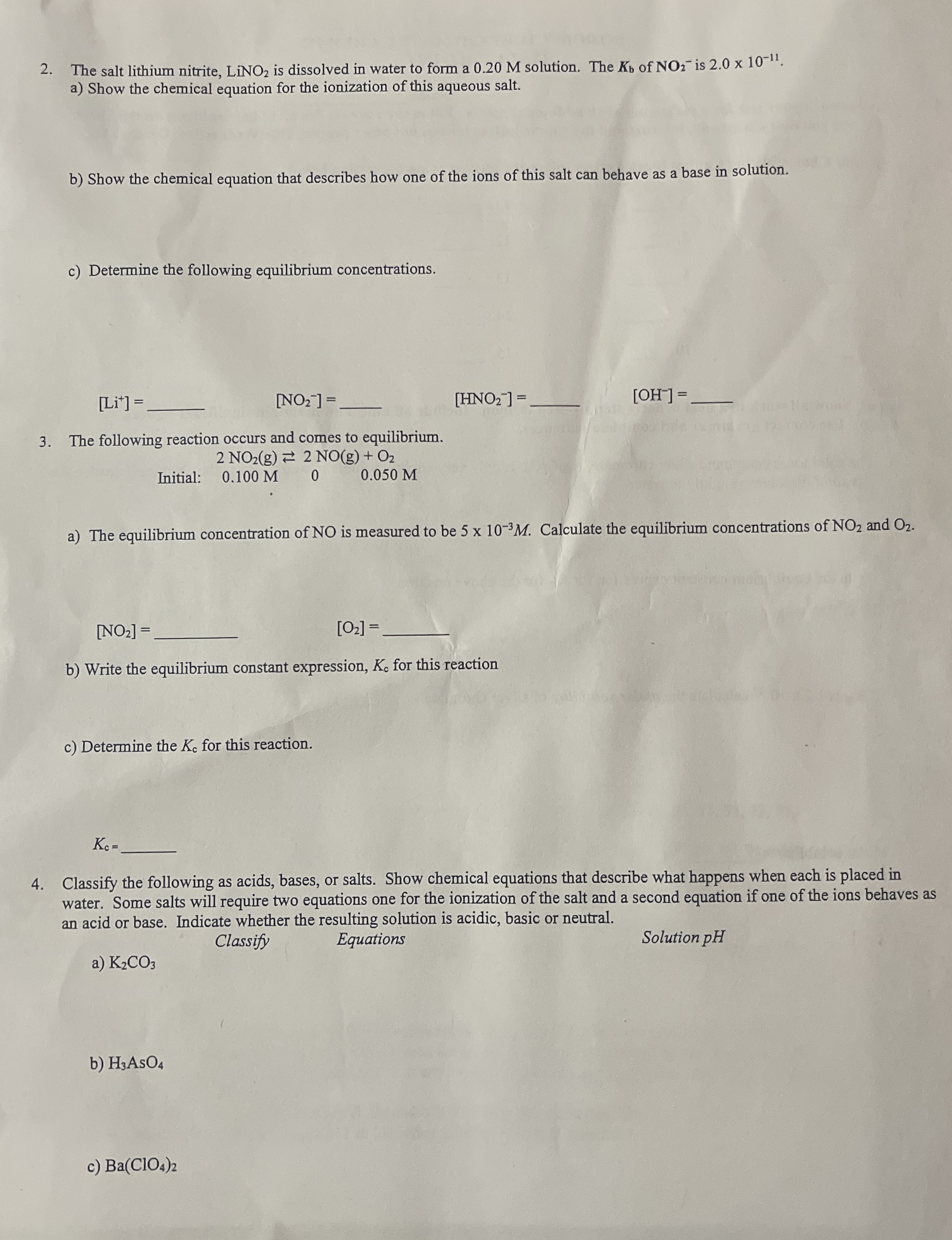 Solved The salt lithium nitrite, LiNO2 ﻿is dissolved in | Chegg.com