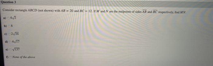 Solved Question 3 Consider rectangle ABCD (not shown) with | Chegg.com