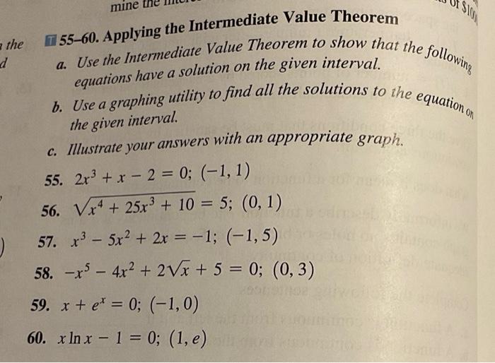 Solved IT 55-60. Applying the Intermediate Value Theorem a. | Chegg.com