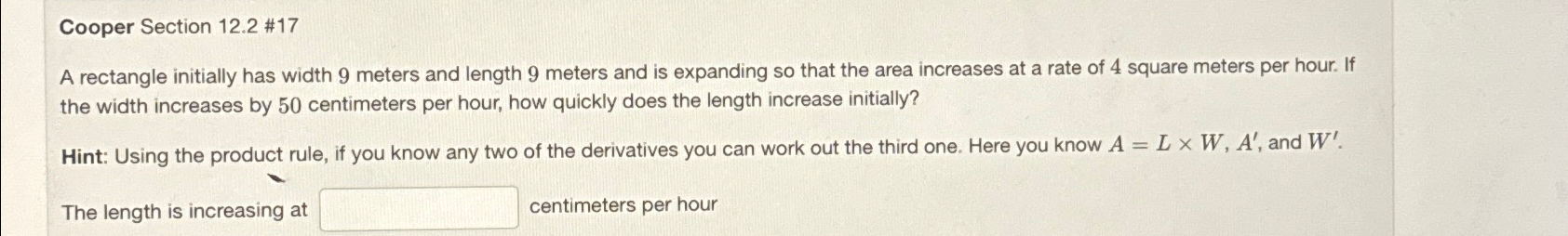 Solved Cooper Section 12.2 ﻿#17A rectangle initially has | Chegg.com
