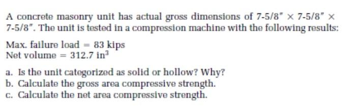 Solved A concrete masonry unit has actual gross dimensions | Chegg.com