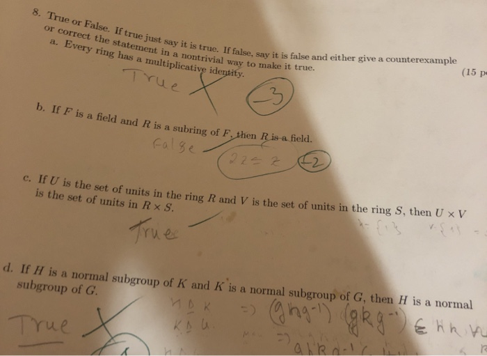 Solved 8. True or False. If true just say it is true. or | Chegg.com