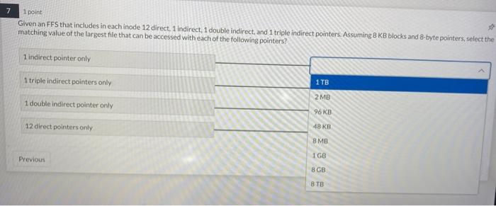 Solved Given an FFS that includes in each inode 12 direct, 1 | Chegg.com
