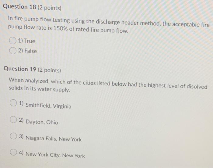 Solved Question 18 (2 points) In fire pump flow testing | Chegg.com