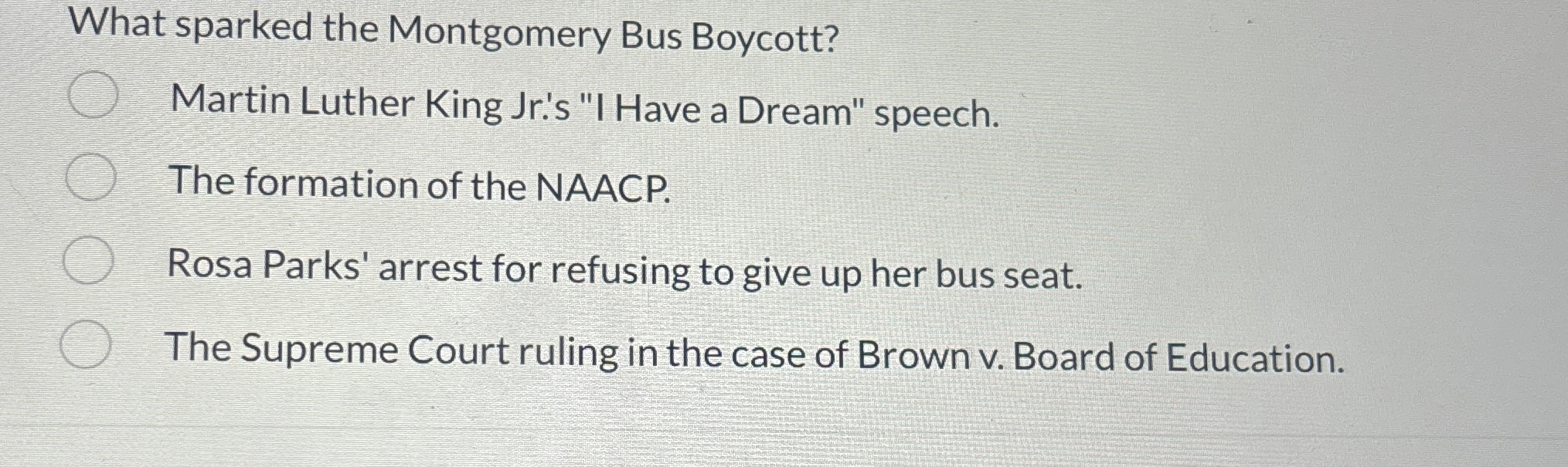 Solved What sparked the Montgomery Bus Boycott?Martin Luther | Chegg.com