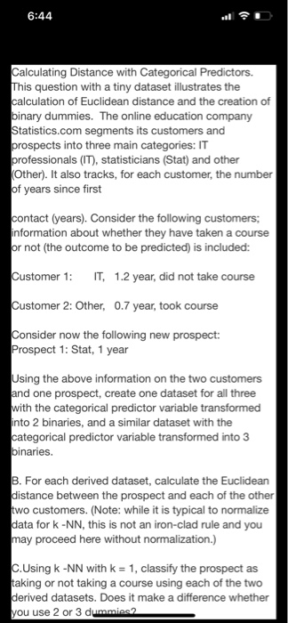 6:44 Calculating Distance with Categorical | Chegg.com