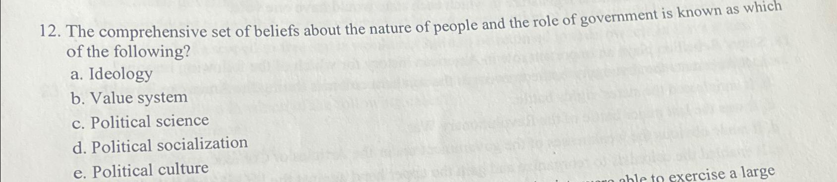 Solved The comprehensive set of beliefs about the nature of | Chegg.com
