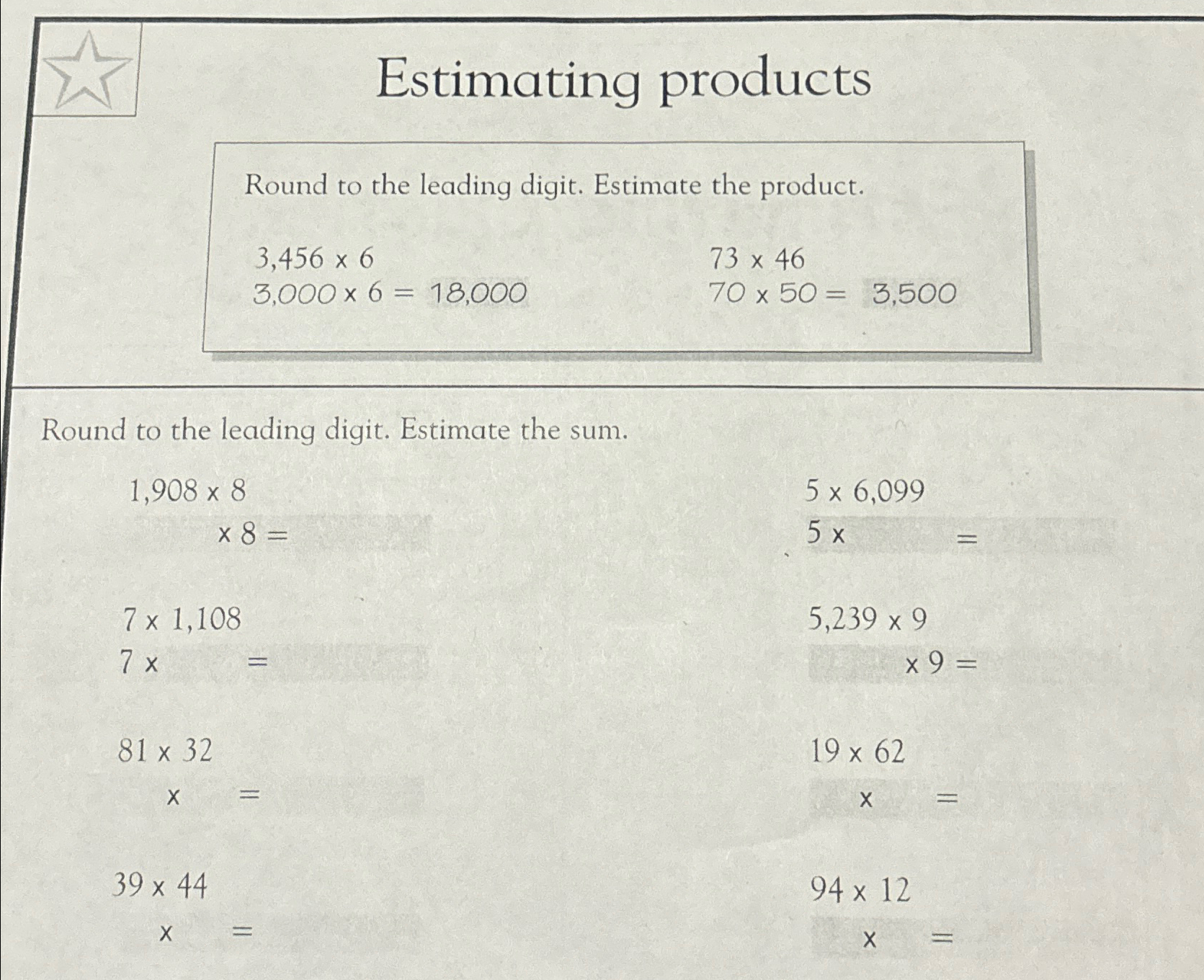 Solved Estimating productsRound to the leading digit. | Chegg.com