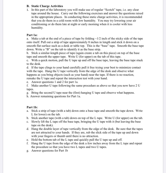 Solved B. Static Charge Activities 1. In this part of the | Chegg.com