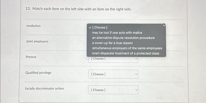 Solved Match each item on the left side with an item on the | Chegg.com