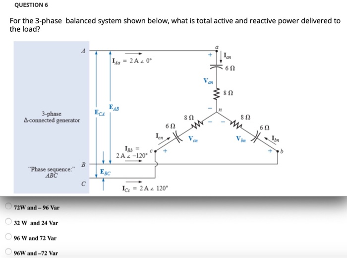 Solved QUESTION 6 For the 3-phase balanced system shown | Chegg.com