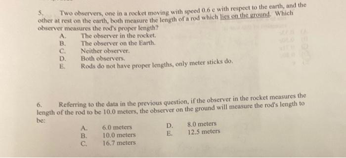 Solved 5. Two observers, one in a rocket moving with speed | Chegg.com