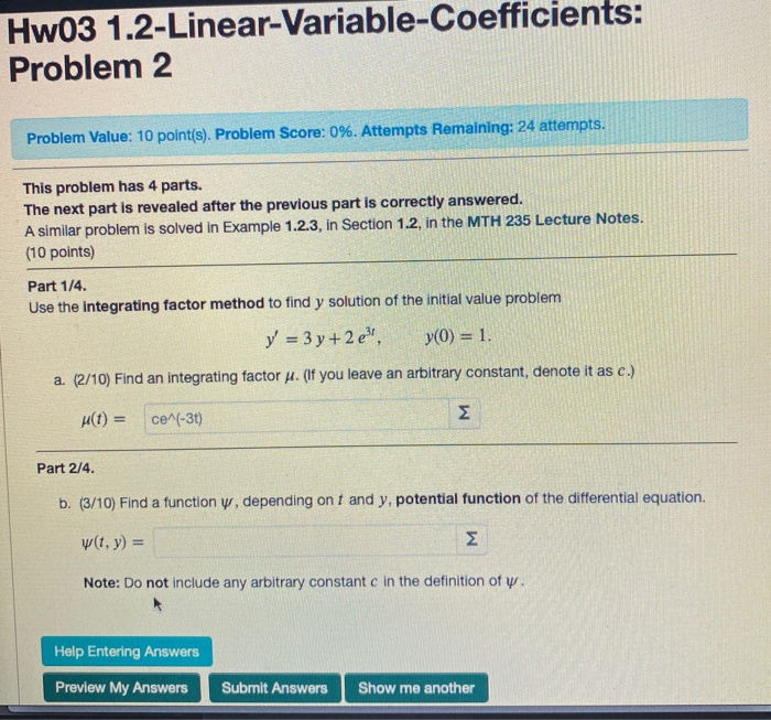 Solved Hw03 1.2-Linear-Variable-Coefficients: Problem 2 | Chegg.com