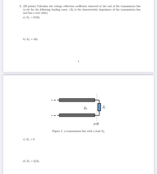 Solved 2. 20 points) Calculate the voltage reflection | Chegg.com