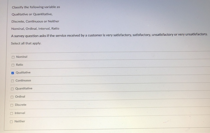Solved Classify The Following Variable As Qualitative Or 