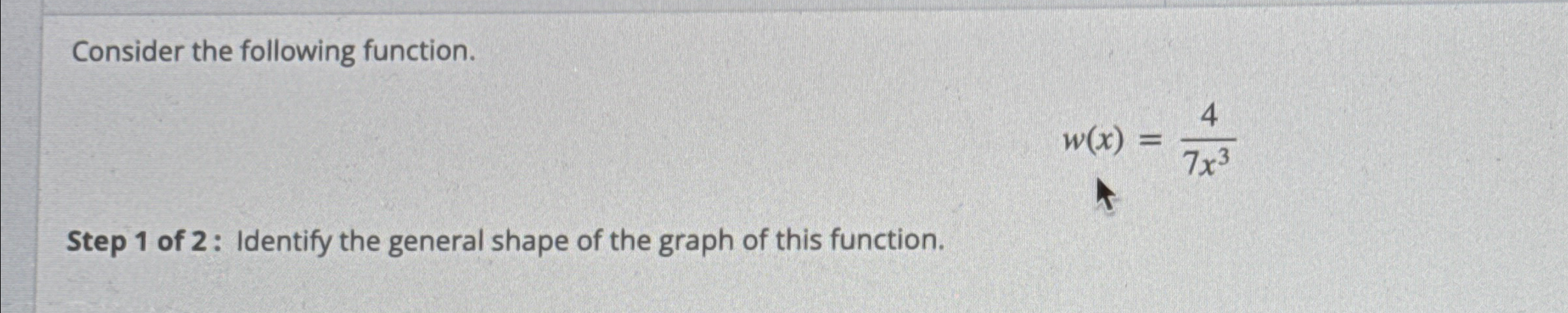 Solved Consider the following function.w(x)=47x3Step 1 ﻿of | Chegg.com
