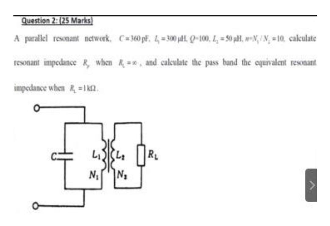 A parallel resonant network, | Chegg.com