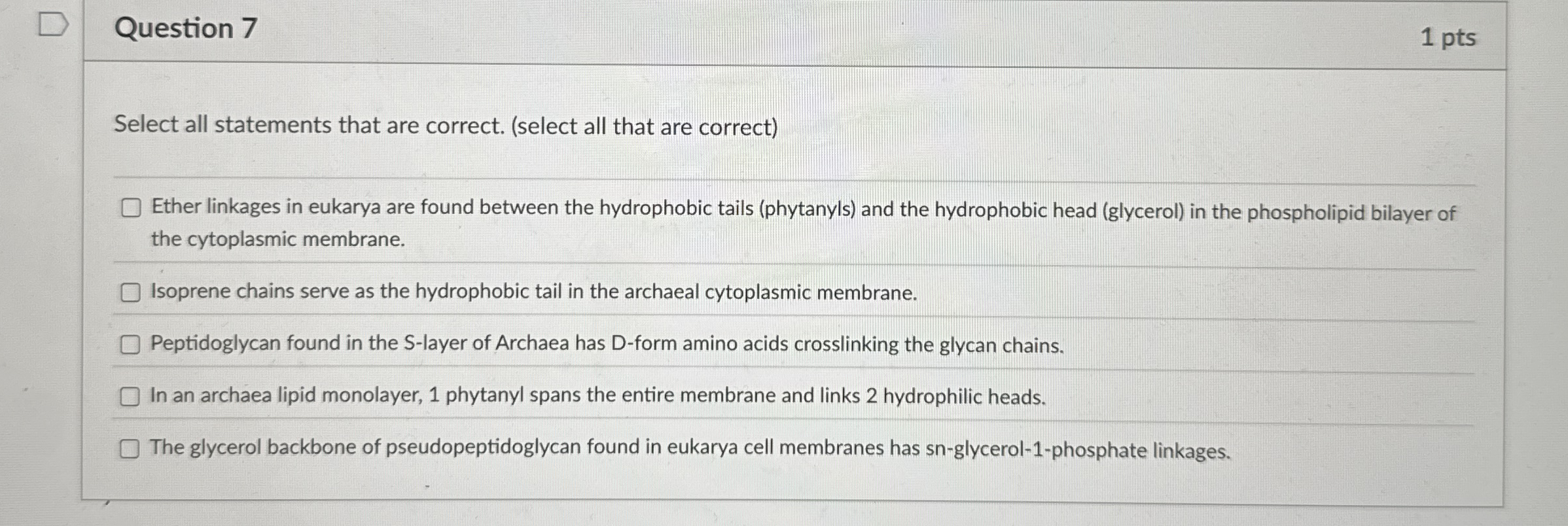 Solved Question 71 ﻿ptsSelect all statements that are | Chegg.com