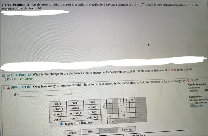 Solved (145) Problem 1: An electron is initially at rest in | Chegg.com