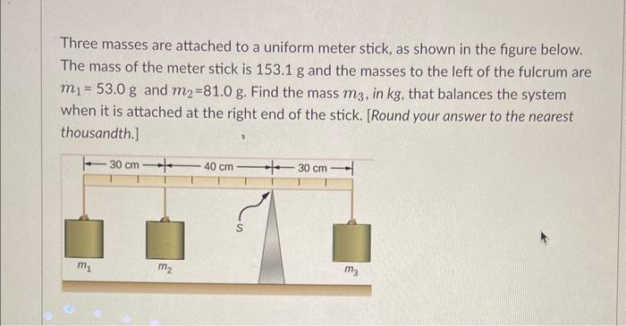 Solved Three masses are attached to a uniform meter stick, | Chegg.com