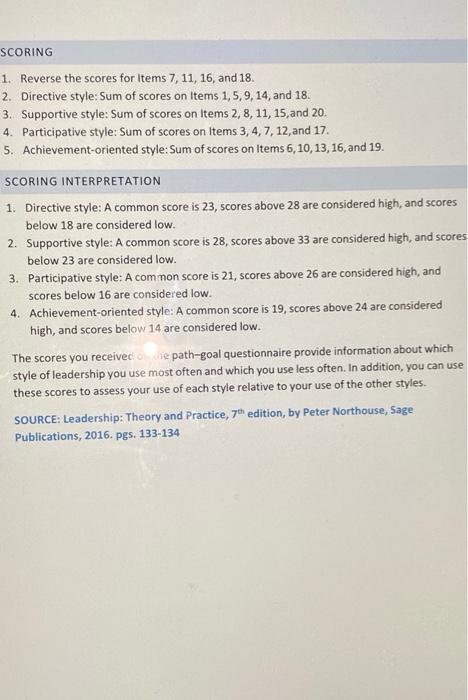 Solved PATH-GOAL LEADERSHIP QUESTIONNAIRE Instructions: This | Chegg.com